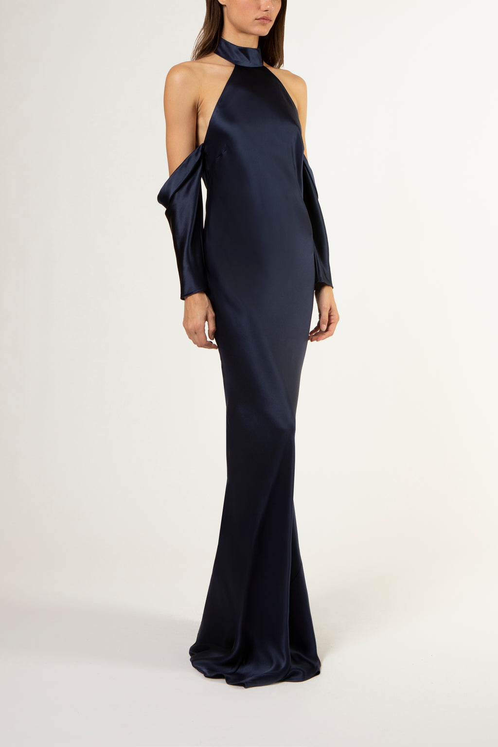 Halter drop sleeve gown - midnight – Michelle Mason