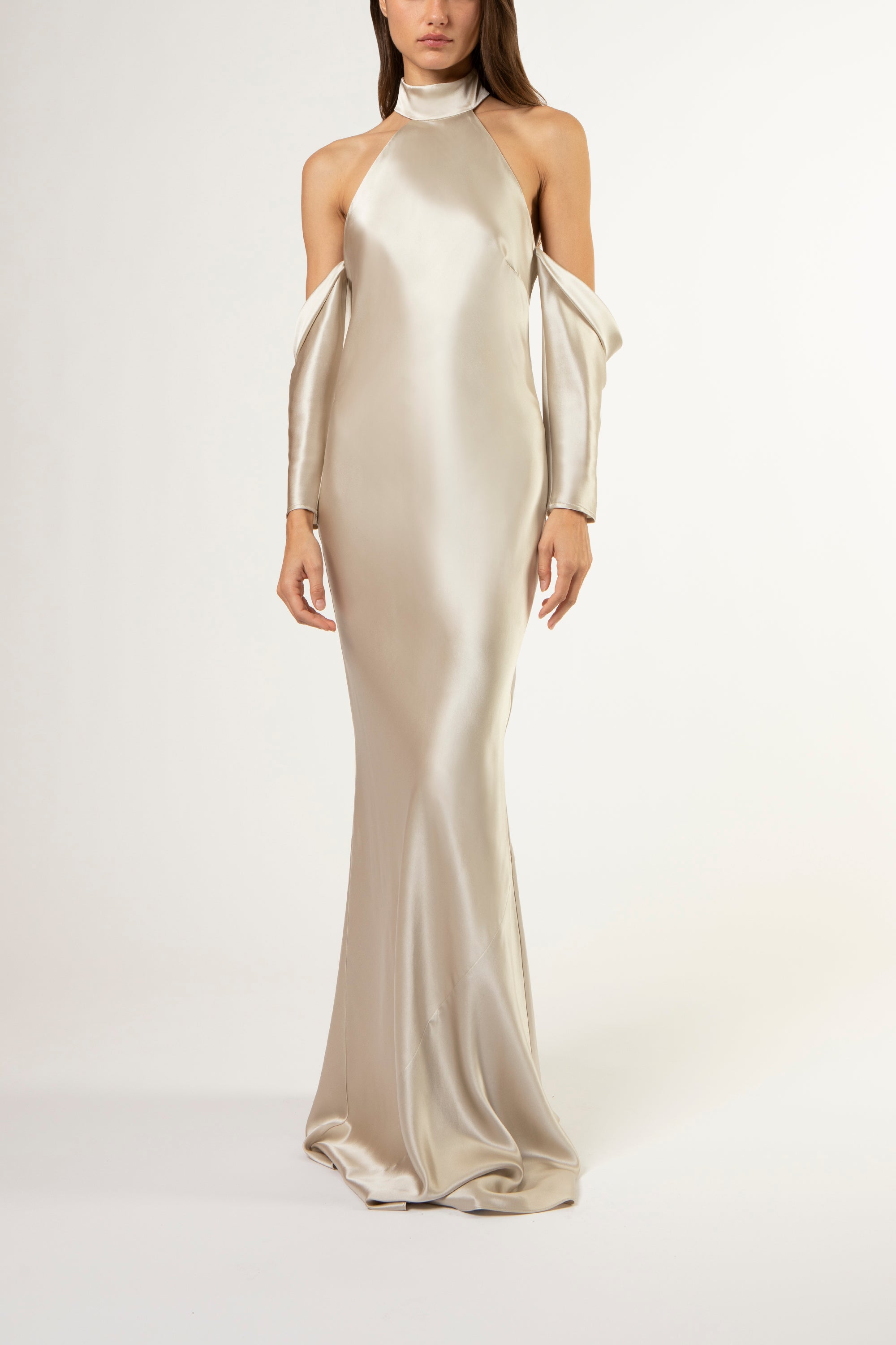 Halter drop sleeve gown - pearl – Michelle Mason