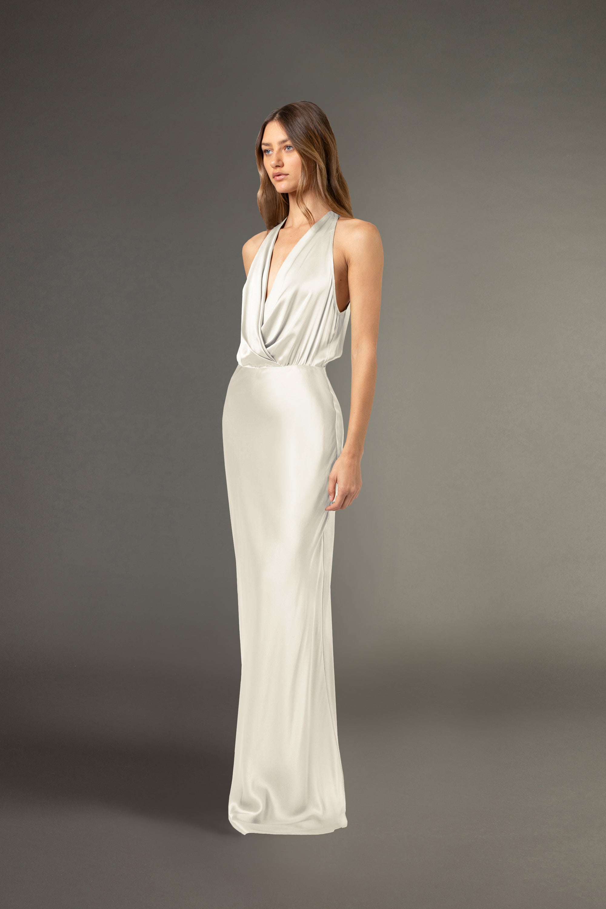 Halter draped gown - ivory – Michelle Mason