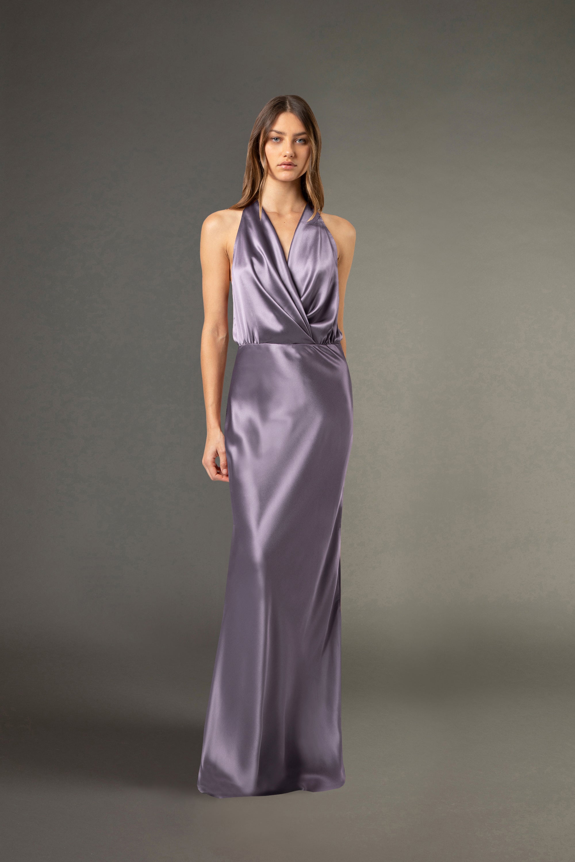 Halter draped gown - mauve – Michelle Mason