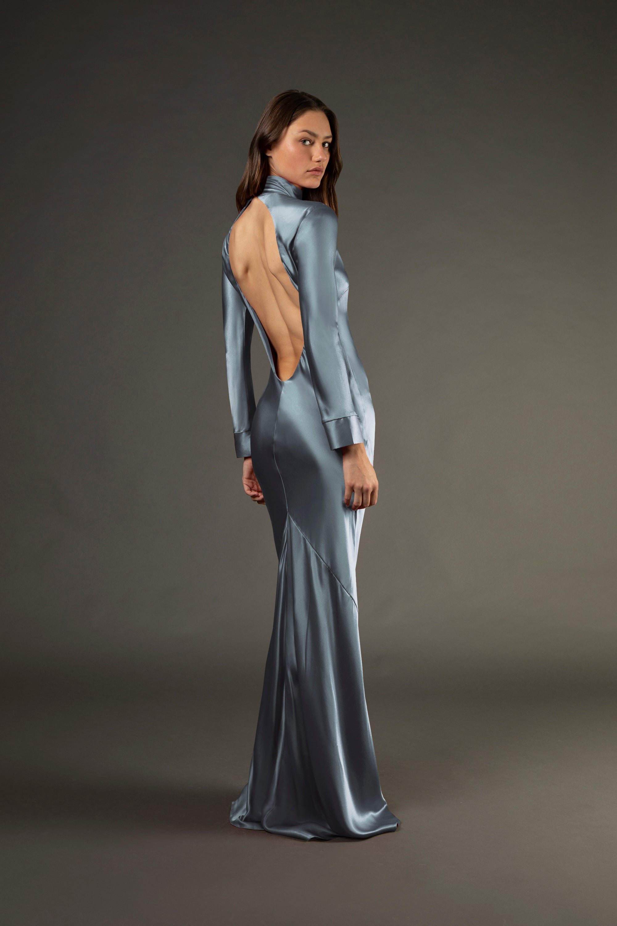 Open back long sleeve gown - celestine – Michelle Mason