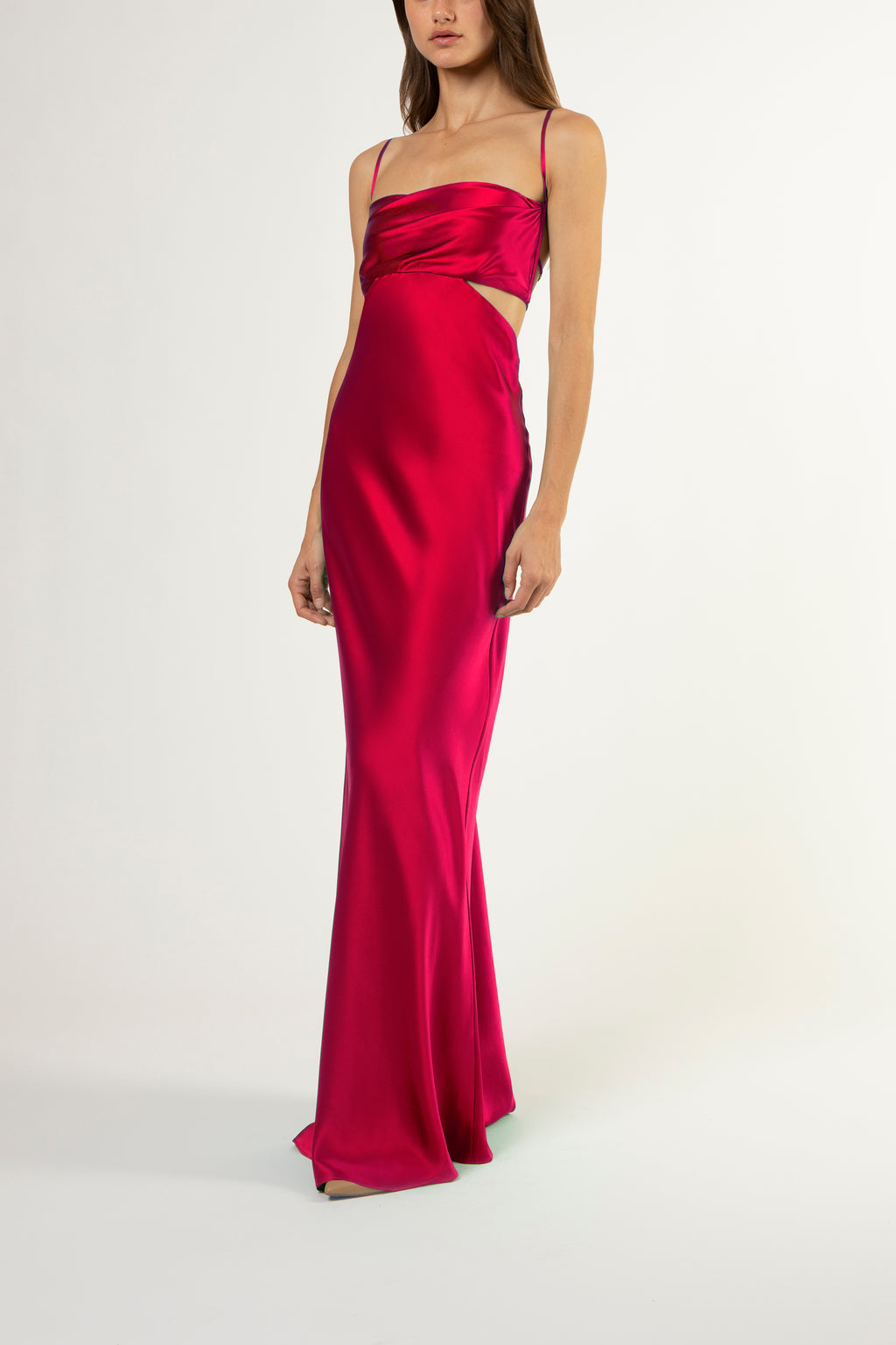 Multi-strap plunge back cutout gown - ruby – Michelle Mason
