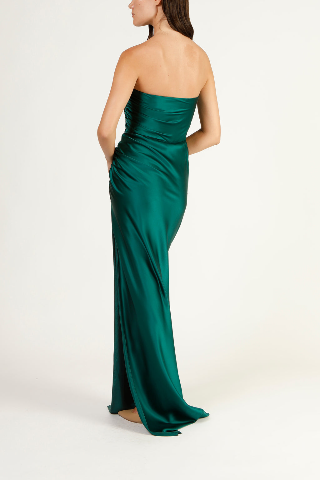 Strapless gathered gown - pine – Michelle Mason