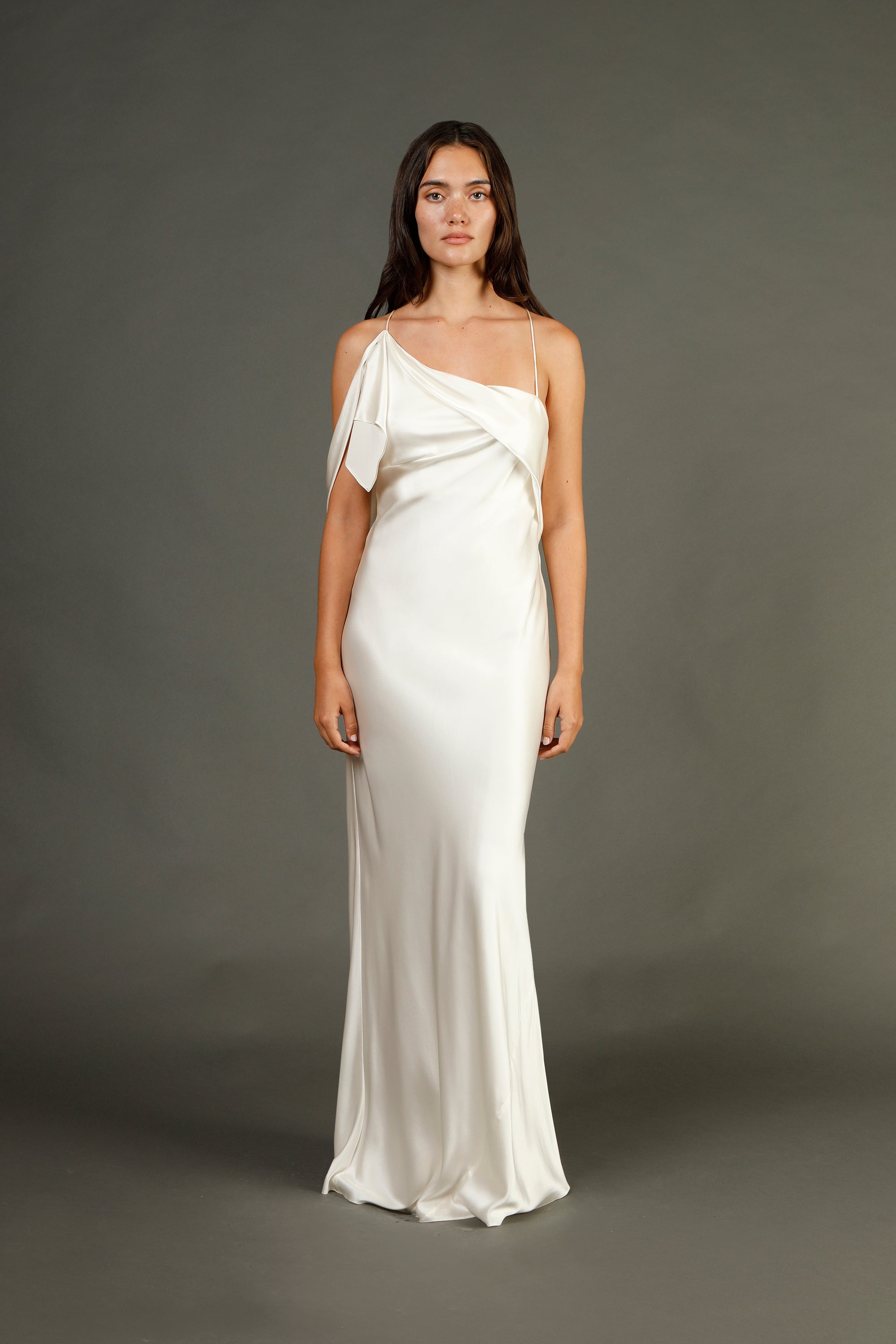 Cowl drape bias gown - ivory – Michelle Mason