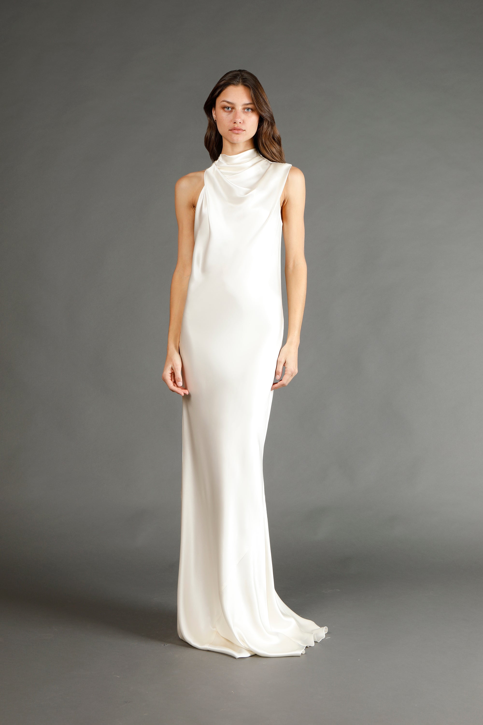 Drape neck detail gown - ivory – Michelle Mason
