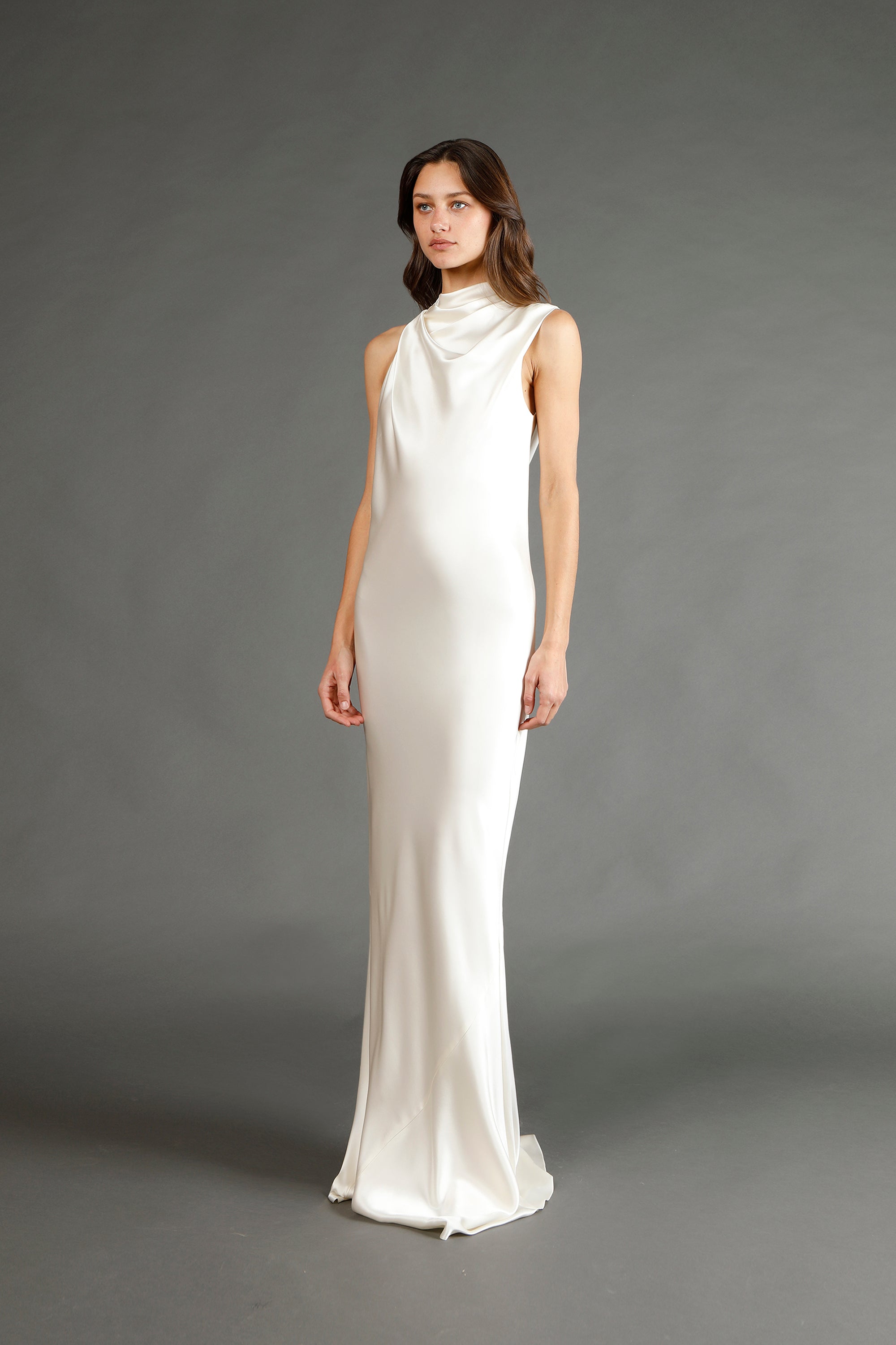 Drape neck detail gown - ivory – Michelle Mason