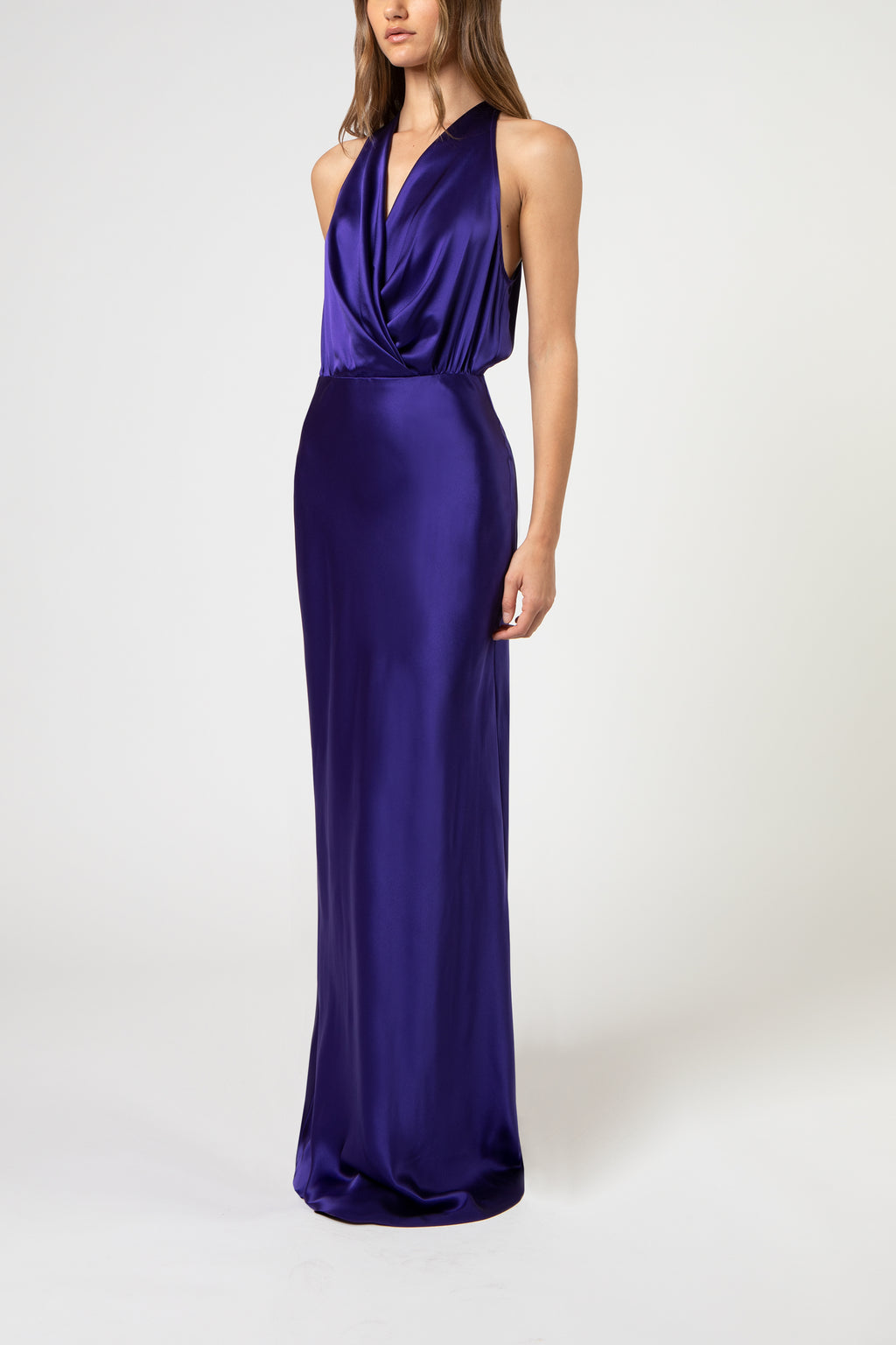 Halter draped gown - plum – Michelle Mason